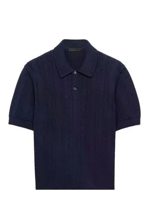 Prada Short-sleeved Openwork Cotton Polo Shirt - Blue