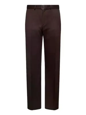 LARDINI Belted Virgin Wool Trousers - Brown