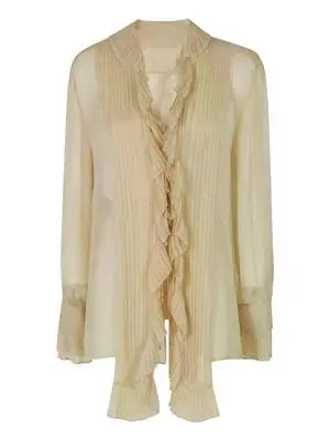 Alberta Ferretti Ruffled Pleated Silk Blouse - Neutrals