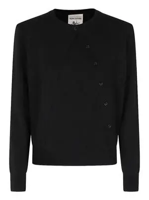 SEMICOUTURE Asymmetrical Knit Cardigan - Black