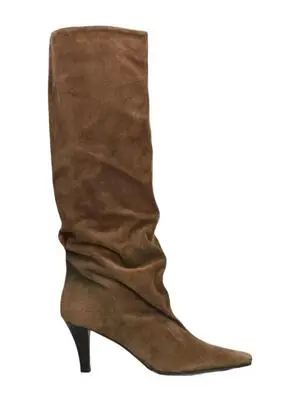 THE SELLER Suede Square-toe Knee-high Boots - Brown