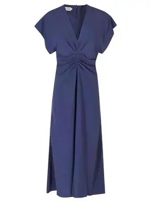 Alberta Ferretti Gathered V-neck Midi Dress - Blue