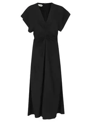 Alberta Ferretti Midi Gathered V-neck Dress - Black