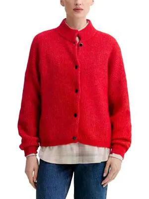 GESTUZ Relaxed Fit Ribbed Knit Cardigan - Red