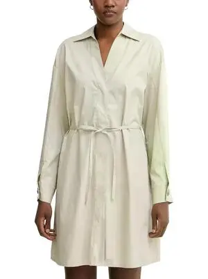 Armani Exchange Belted Long-sleeve Mini Shirt Dress Neutrals
