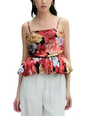 GESTUZ Floral Print Peplum Top - Red