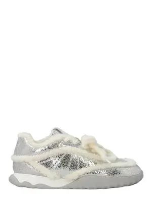 PINKO PINKO Cracked-Effect Shearling Trim Sneakers
