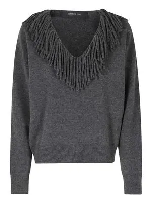Federica Tosi Fringe Trim V-neck Sweater - Grey