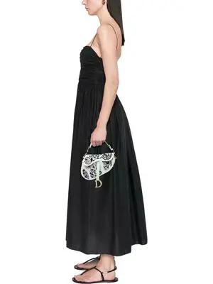 Dior Mini Calfskin Embroidered And Beaded Saddle Bag Satchel - White