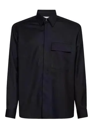 D4.0 Concealed-button Chest-pocket Shirt - Blue