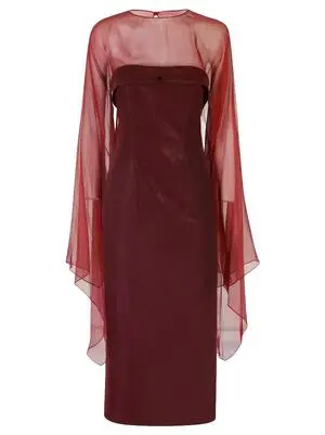 Alberta Ferretti Midi Sheer-overlay Strapless-style Dress - Red