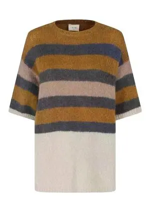 ALYSI Striped Short-Sleeve Sweater Brown