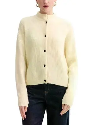 GESTUZ Button-up Ribbed Cardigan - Yellow