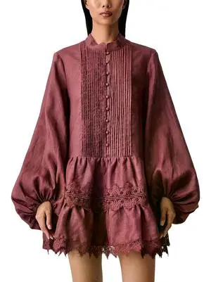 Bardot Lace-trimmed Pleated Bib Dress - Brown