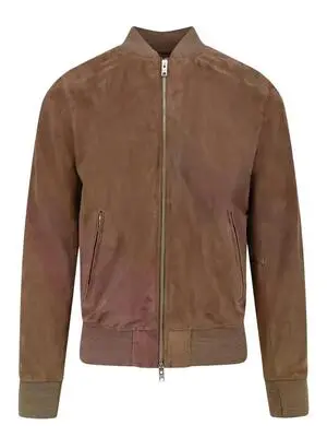 DFOUR Ribbed-trim Zip-up Suede Bomber Jacket - Brown