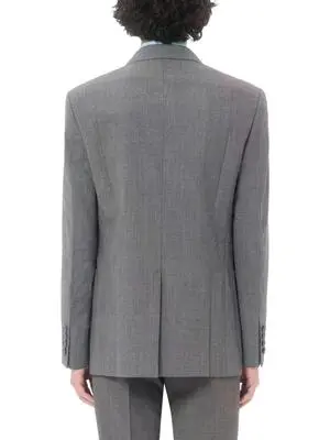 Valentino Garavani Double-breasted Jacket In Mouliné Wool - Grey