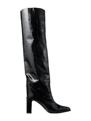 JIMMY CHOO Caly Over The Knee 85 Shiny Eel-embossed Leather Block Heel Boots - Black