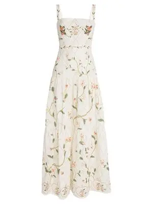 Agua Bendita Cotton Floral Maxi Dress - Ivory