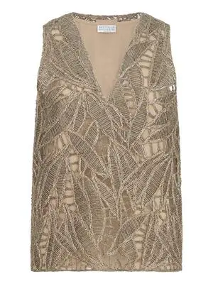 Brunello Cucinelli Embroidered Sleeveless Top - Beige