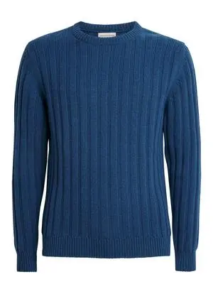 Johnstons Of Elgin Cashmere Ribbed Crew Neck Sweater - Blue