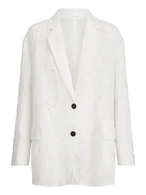 Brunello Cucinelli Cotton Organza Blazer With Monili Embellishment - White