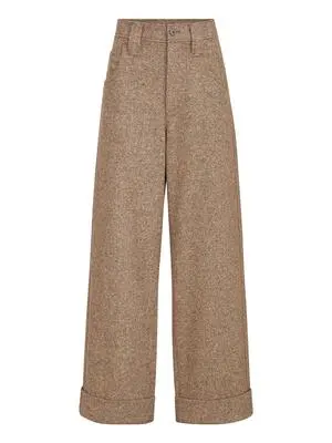 Brunello Cucinelli Virgin Wool-blend Monili Embellished Wide-leg Trousers - Green