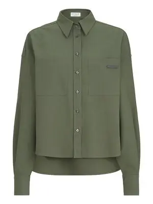 Brunello Cucinelli Virgin Wool Blend Monili Tab Shirt - Green