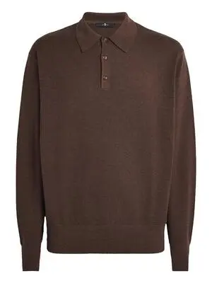 7 For All Mankind Wool-cashmere Long-sleeve Polo Shirt - Brown
