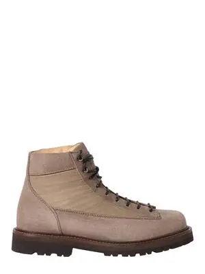 Brunello Cucinelli Suede And Technical Fabric Lace-up Ankle Boots - Grey