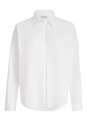 Brunello Cucinelli Stretch-cotton Poplin Shirt With Monili Embroidery - White