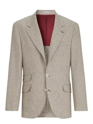 Brunello Cucinelli Wool-silk Houndstooth Deconstructed Cavallo Blazer - Beige