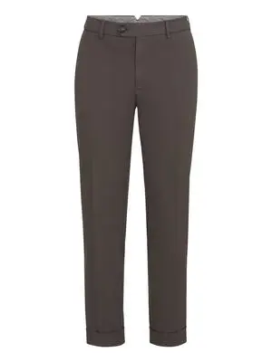 Brunello Cucinelli Stretch Cotton Gabardine Trousers - Brown