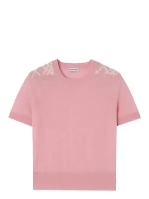 Burberry Wool-silk Check Panel T-shirt - Pink