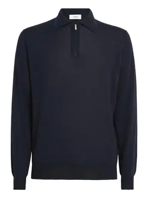 LARDINI Wool-silk-cashmere Quarter-zip Polo Sweater - Navy