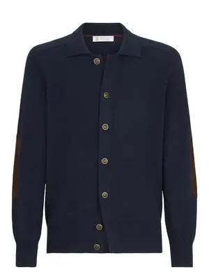 Brunello Cucinelli Cashmere Cardigan With Suede Trim - Blue