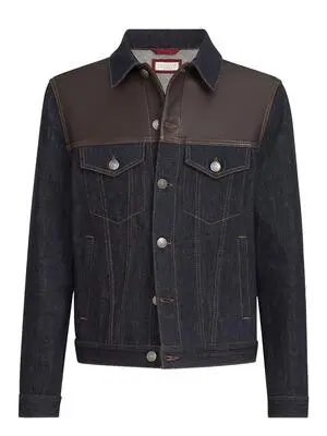 Brunello Cucinelli Leather-trimmed Denim Jacket - Blue
