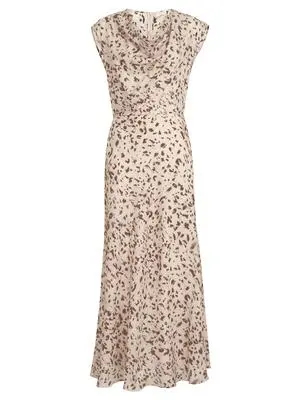 Brunello Cucinelli Silk Pongee Lynx Print Maxi Dress - Beige