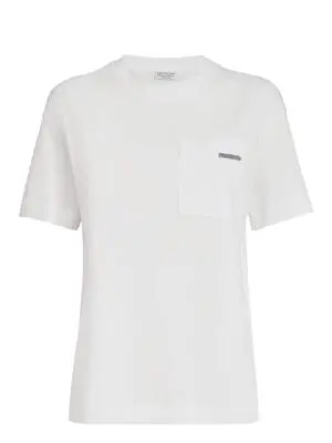 Brunello Cucinelli Cotton T-shirt With Monili Trim - White