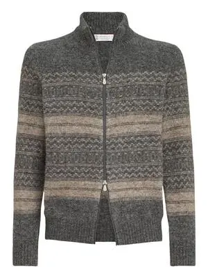 Brunello Cucinelli Jacquard High-neck Zip Cardigan - Black