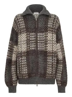 Brunello Cucinelli Knitted Check Zip-up Jacket - Beige