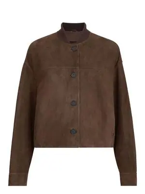 Brunello Cucinelli Suede Monili Bomber Jacket - Brown