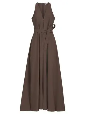 Brunello Cucinelli Techno-cotton Poplin Belted Maxi Dress - Brown