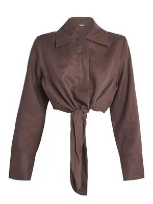 Cult Gaia Linen Kate Tie Shirt - Brown