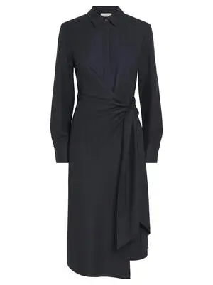 Lafayette 148 New York Cotton Tie-front Midi Shirt Dress - Black