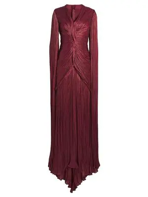 MARMAR HALIM Satin Pleated Cape Gown - Orange