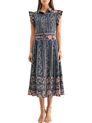 Adelyn Rae Karly Mixed Print Shirtdress - Navy Multi