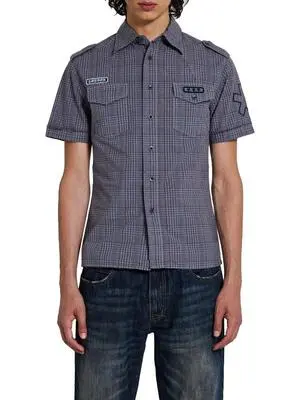 JADED LONDON Scout Check Short Sleeve Button-up Shirt - Grey
