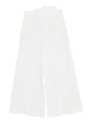 Celine White Embroidered Triomphe Cotton Wide-leg Trousers - Multicolor
