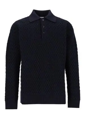 Bottega Veneta Woven Wool Polo Shirt - Blue