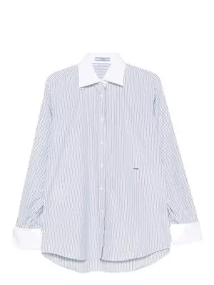 PRADA PRADA Striped Cotton Shirt With Contrast Collar And Embroidered Logo